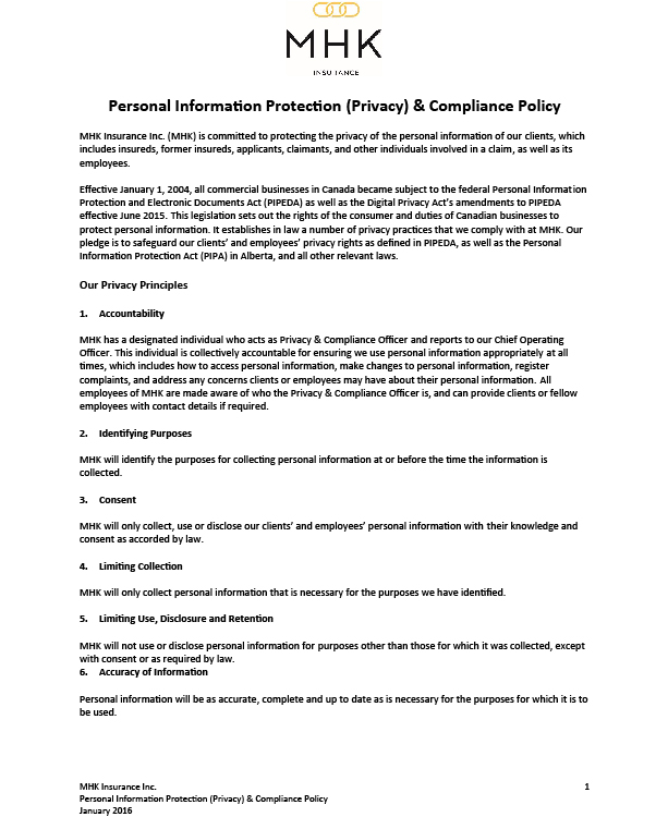 MHK Personal Information Protection (Privacy) & Compliance Policy | MHK ...